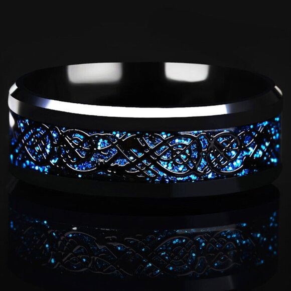 Accessories | Mens Ring Black Dragon Laser Carved Mystical Blue Diamond ...